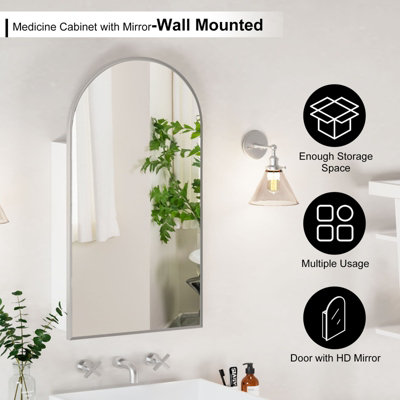KEEPREAPER Large Arch Bathroom Mirror Cabinet Brushed Nickel 50 X 90 CM ...