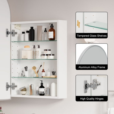 KEEPREAPER Large Arch Bathroom Mirror Cabinet Brushed Nickel 50 X 90 CM ...
