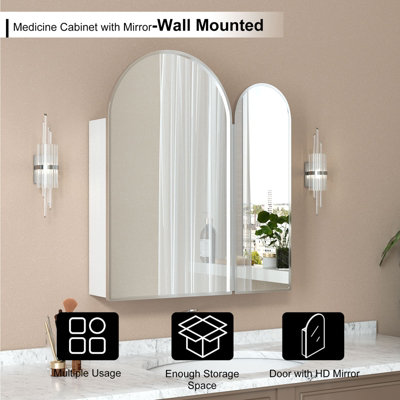 KEEPREAPER Sleek Arched Bathroom Mirror Cabinet 2-Door Wall Mounted ...