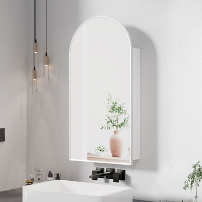 KEEPREAPER Sleek Arched Bathroom Mirror Cabinet Brushed Nickel 40 x 80 ...