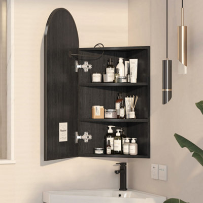 KEEPREAPER Sleek Arched Corner Mirror Cabinet with LED Lights and ...