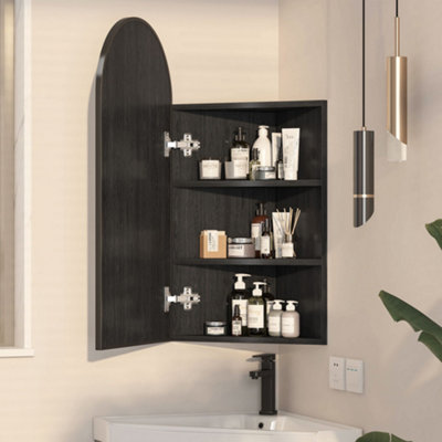 KEEPREAPER Sleek Black Bathroom Corner Mirror Cabinet with Arched ...