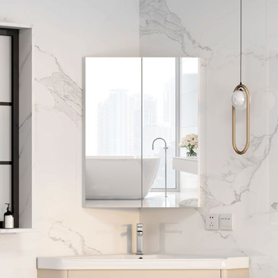 KEEPREAPER Sleek Corner Bathroom Cabinet with Mirror 47 x 60 cm 2-Door ...
