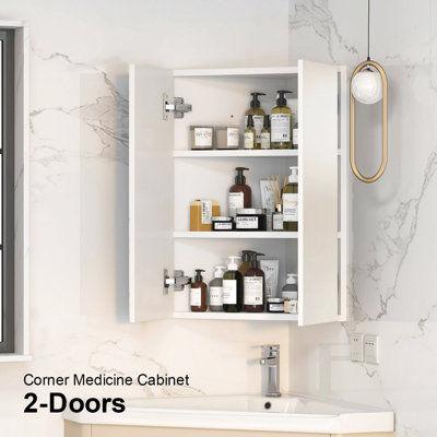 KEEPREAPER Sleek Corner Bathroom Cabinet with Mirror 47 x 60 cm 2-Door ...
