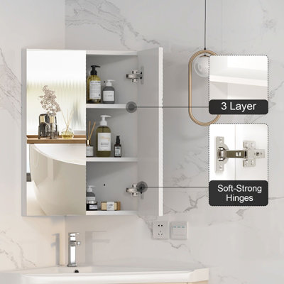 KEEPREAPER Sleek Corner Bathroom Cabinet with Mirror 47 x 60 cm 2-Door ...