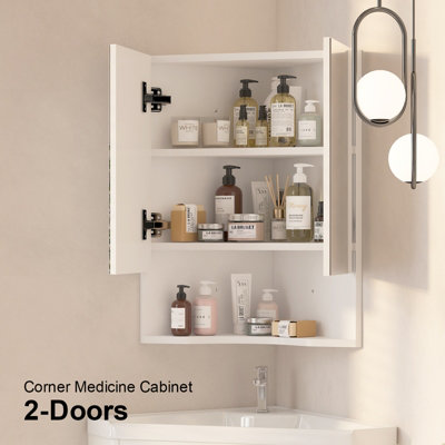 KEEPREAPER Sleek Corner Bathroom Mirror Cabinet with Storage 47 x 60 cm ...