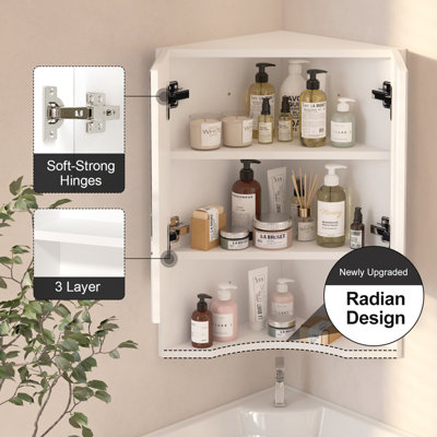 KEEPREAPER Sleek Corner Bathroom Mirror Cabinet with Storage 47 x 60 cm ...