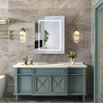 KEEPREAPER Sleek LED Bathroom Mirror Cabinet 60x75cm with Demister and ...