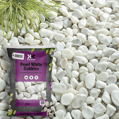 Kelkay Pearl White Cobbles Premium Aggregates Cobbles 20Kg Large Pack