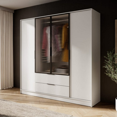 Kelly 206cm Glass-Front Wardrobe in Elegant Cashmere - Luxurious ...