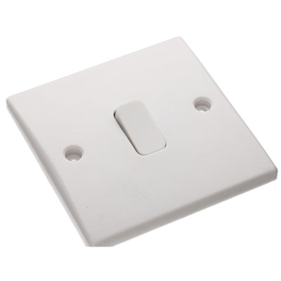 kenable 1 Gang 1 Way 10A Single Light Switch Rounded Faceplate White