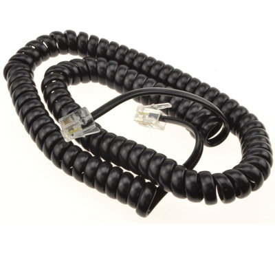 kenable Telephone Handset Coiled RJ10 Plug to RJ10 Plug Cable Lead Black 3m