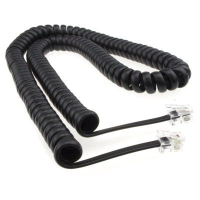 kenable Telephone Handset Coiled RJ10 Plug to RJ10 Plug Cable Lead Black 4m