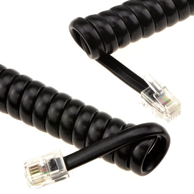 kenable Telephone Handset Coiled RJ10 Plug to RJ10 Plug Cable Lead Black 4m