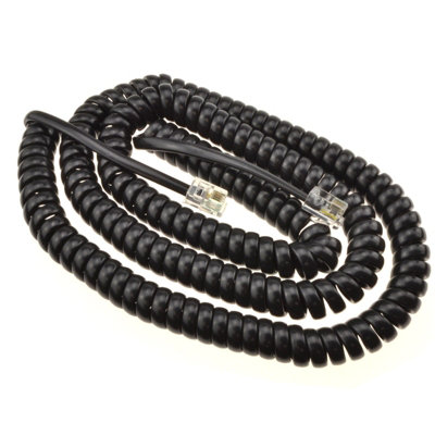 KENABLE TELEPHONE HANDSET COILED RJ10 PLUG TO RJ10 PLUG CABLE LEAD BLACK 5M