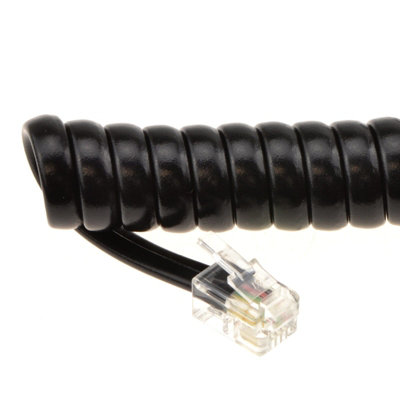 KENABLE TELEPHONE HANDSET COILED RJ10 PLUG TO RJ10 PLUG CABLE LEAD BLACK 5M