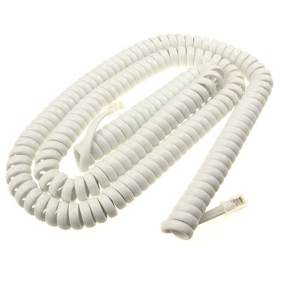 kenable Telephone Handset Coiled RJ10 Plug to RJ10 Plug Cable Lead White 5m