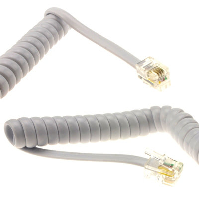 kenable Telephone Handset Coiled RJ10 Plug to RJ10 Plug Cable Lead White 5m