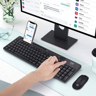 kenable Wireless Full Size QWERTY Keyboard & 4 Button Mouse Set for PC ...