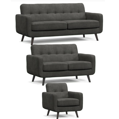 Kendal Fixed Back Graphite 3 Piece Sofa Suite 3 Seater, 2 Seater and ...