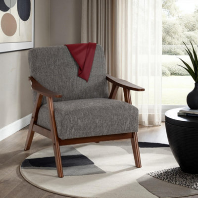 Kendra Accent Chair in Grey Fabric with Wooden Frame