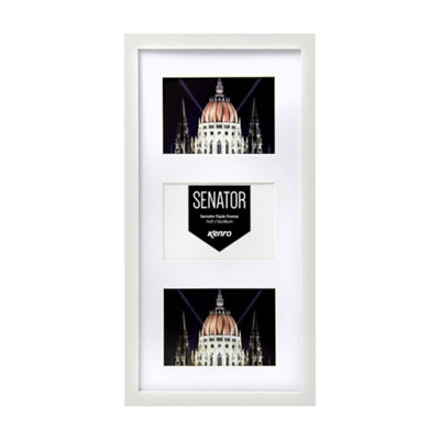 KENRO SENATOR SERIES WHITE WOOD PHOTO FRAME WITH WHITE MAT FOR 3 PHOTOS ...