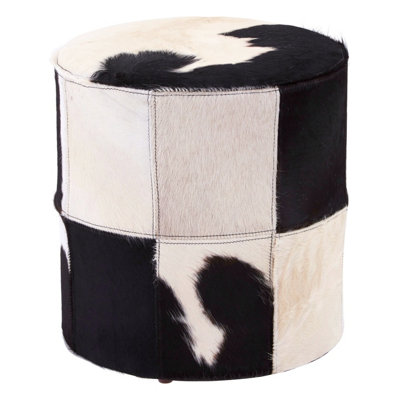 Kensington Townhouse Black And White Genuine Cowhide Ottoman