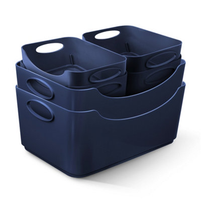KEPLIN 6 Pack Navy Plastic Studio Storage Basket, Portable Container ...