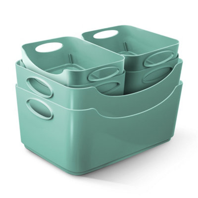 KEPLIN 6 Pack Teal Plastic Studio Storage Basket, Portable Container ...