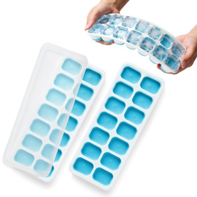 KEPLIN Blue Silicone Ice Cube Trays with Non-Spill Lids, Easy to Remove ...