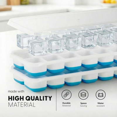 KEPLIN Blue Silicone Ice Cube Trays with Non-Spill Lids, Easy to Remove ...