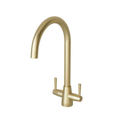 Kersin Lusso Brushed Brass Twin Lever Kitchen Mixer Tap | DIY at B&Q
