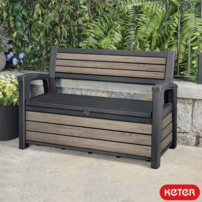 Keter Ashwood 227 Litre (60 Gallon) Outdoor Storage Bench with Natural ...
