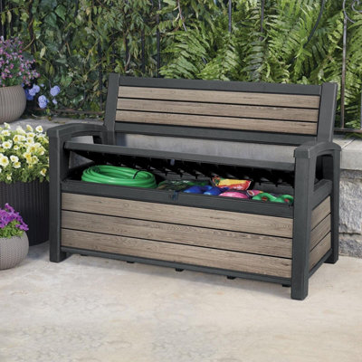 Keter Ashwood 227 Litre (60 Gallon) Outdoor Storage Bench with Natural ...
