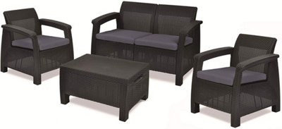 Keter Corfu Graphite Outdoor 4 Seater Rattan Sofa Furniture