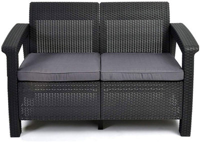 Keter Corfu Graphite Outdoor 4 Seater Rattan Sofa Furniture