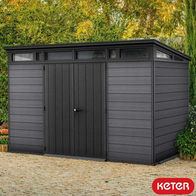 Keter Cortina 11ft 2" x 7ft 2" Garden Storage Shed, Wood-Effect Evotech ...