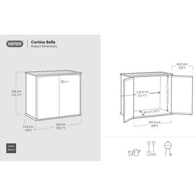Keter Cortina Bella 4ft 6" x 2ft 4"1,000 Litre Vertical Outdoor Storage ...