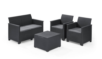 Keter Emma 4 Seater Lounge Set with Storage Table - Grey