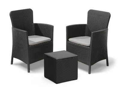 Keter Miami 2 Seater Balcony Bistro Set & Storage Coffee Table Chairs ...