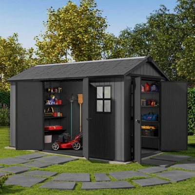 KETER NEWTON PLUS 13 X 7FT 5" (3.9 X 2.2M) DUAL ENTRY STORAGE SHED ...