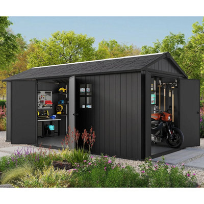 Keter Newton Plus 17ft x 7ft 5" (5.1 x 2.2m) Dual Entry Shed Storage ...
