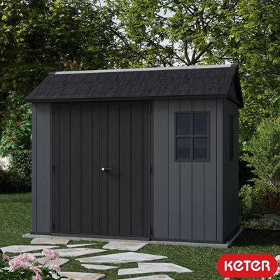 Keter Newton Plus 9ft 5" x 7ft 6" Side Entry Garden Shed Wood Look ...