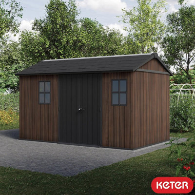 Keter Rosewood 13ft 5in x 7ft 6in Storage Shed with Side Entry Wood ...