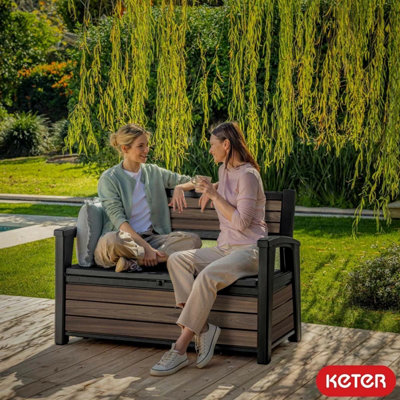Keter Rosewood 227L (60 Gallon) Outdoor Storage Bench, Lockable Garden ...