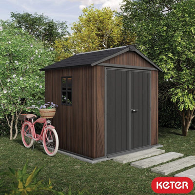 Keter Rosewood 7ft 6" x 7ft 4" (2.3 x 2.2m) Storage Shed with Front ...