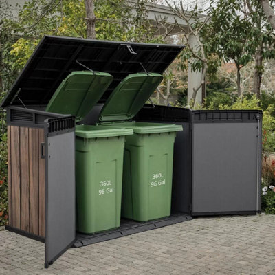 Keter Rosewood Horizon 2020L Outdoor Storage Shed, Horizontal Bin Store ...