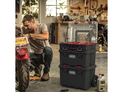 Keter Stack N Roll Wheeled Tool Box + x1 Large Organiser + x2 Half Organisers