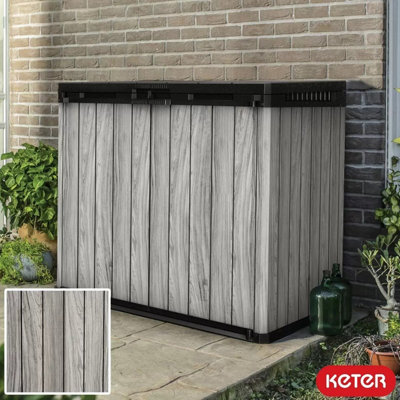 Keter Storm Grey Signature 1150L Outdoor Storage Shed, Horizontal Bin ...