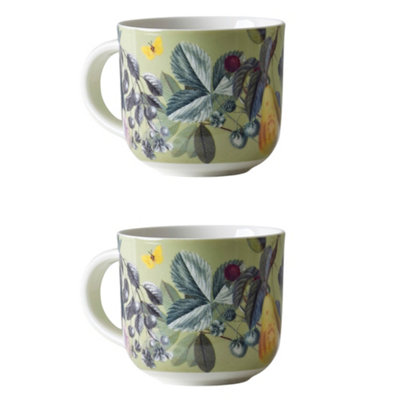Kew Gardens Set of 2 Fruit and Floral Green Mug 290ml